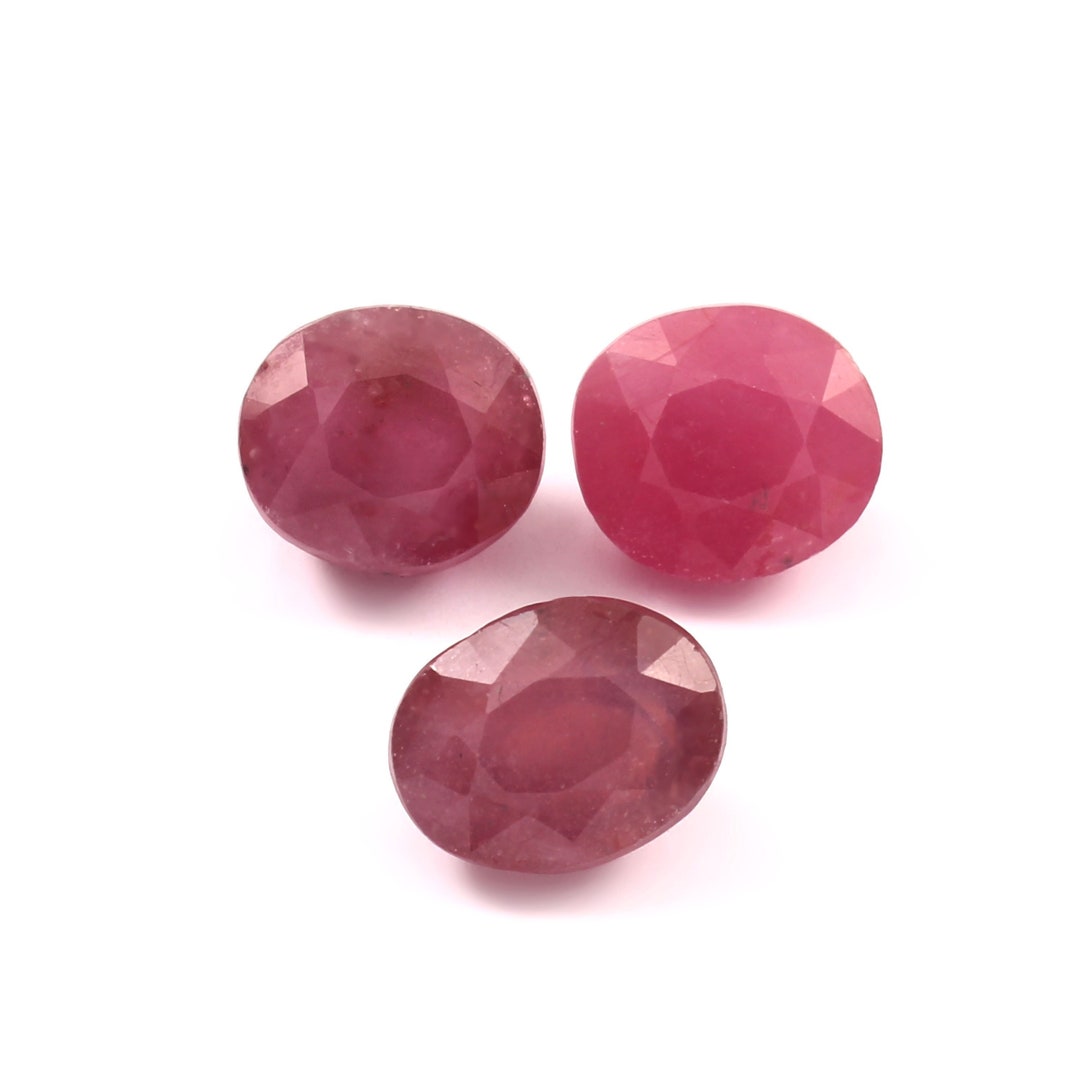 3 Pieces Natural Ruby Glass Filling Cut Gemstone, Oval Shape Glass ...