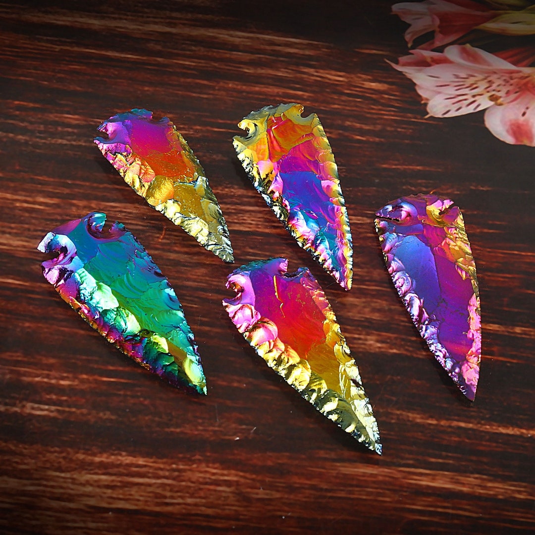 Aura Obsidian Arrowhead,oura Obsidian Crystal, Titanium Coted Arrowhead ...