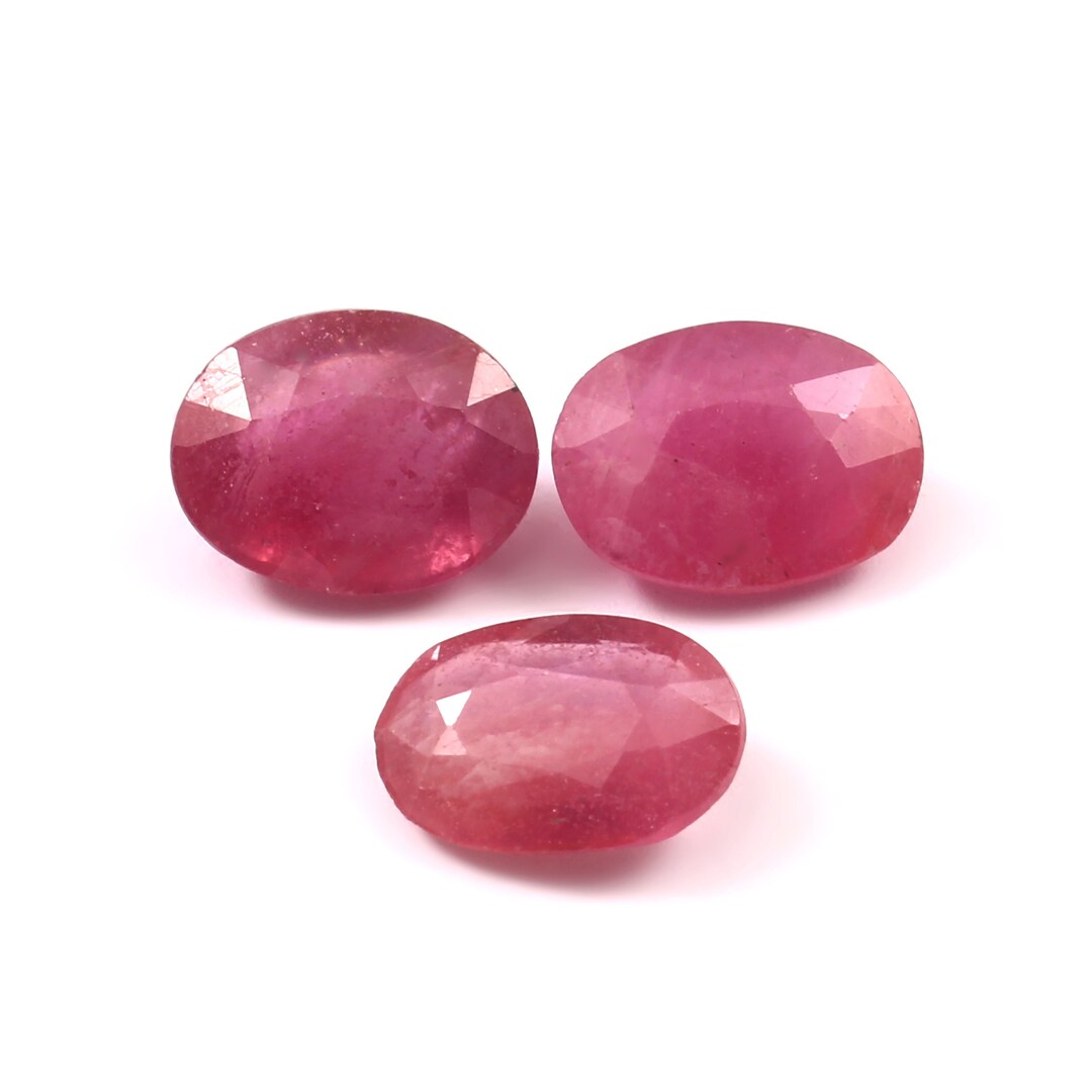 3 Pics Natural Ruby Glass Filling Cut Gemstone, Oval Shape Glass ...