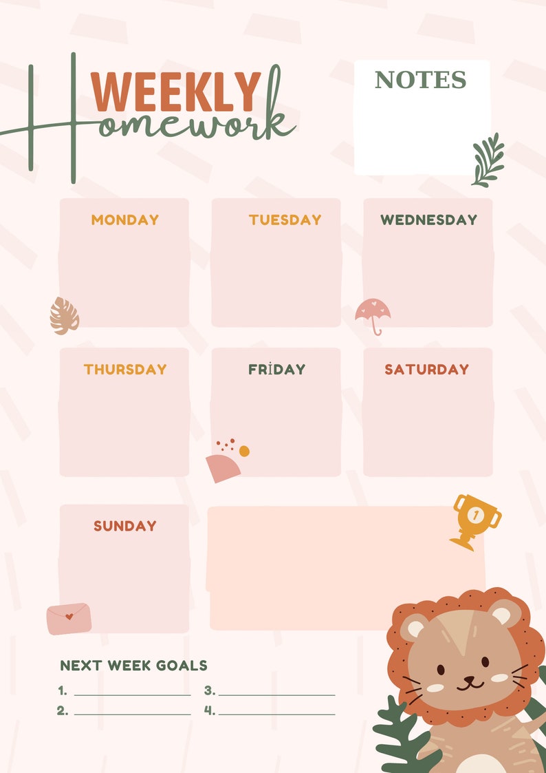 WEEKLY HOMEWORK PLANNER - Etsy