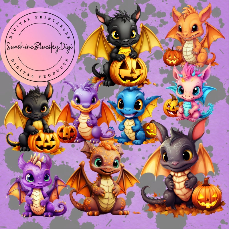 Halloween Dragon Clipart - Etsy
