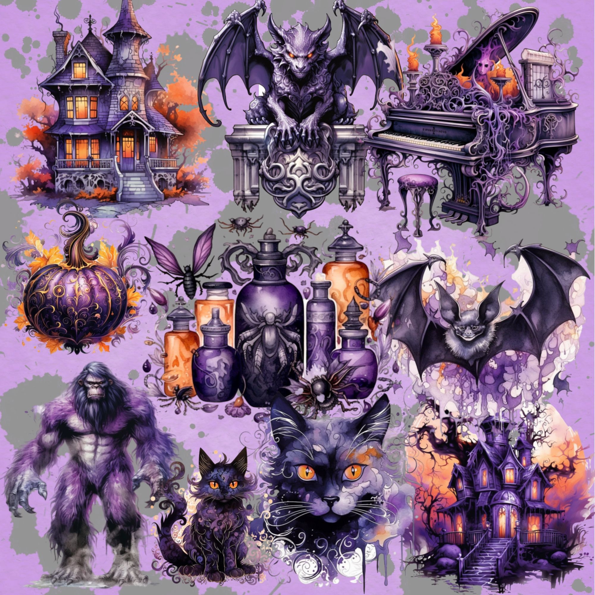 87 Beautiful Purple and Orange Halloween Clipart 70 High - Etsy