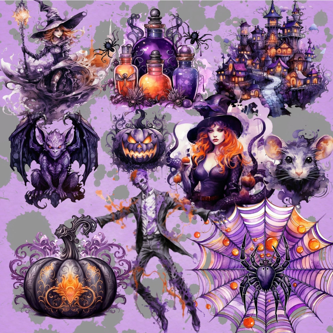87 Beautiful Purple and Orange Halloween Clipart, 70 High Quality Pngs ...
