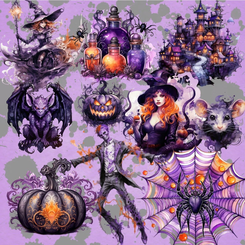 87 Beautiful Purple and Orange Halloween Clipart, 70 High Quality Pngs ...
