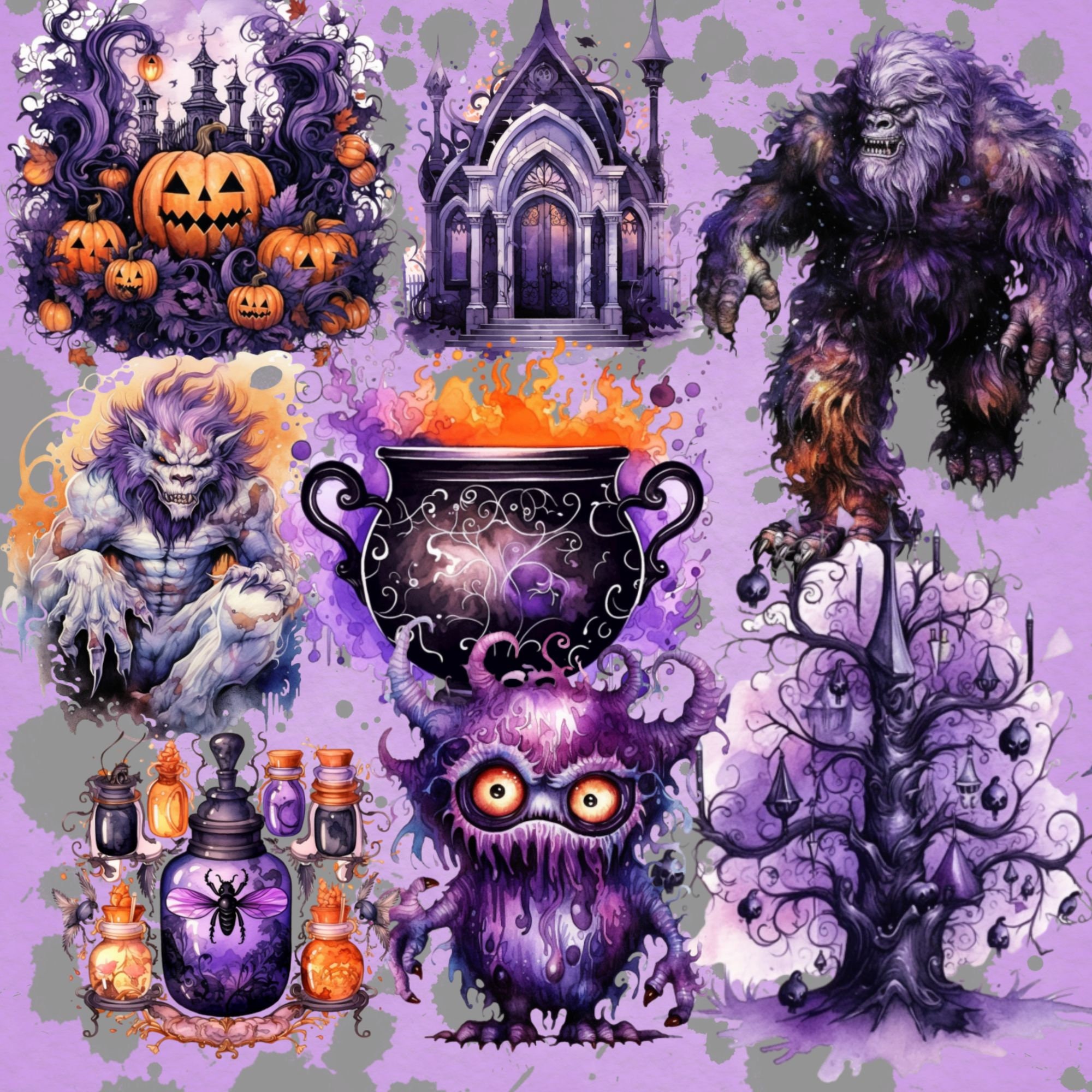 87 Beautiful Purple and Orange Halloween Clipart 70 High - Etsy