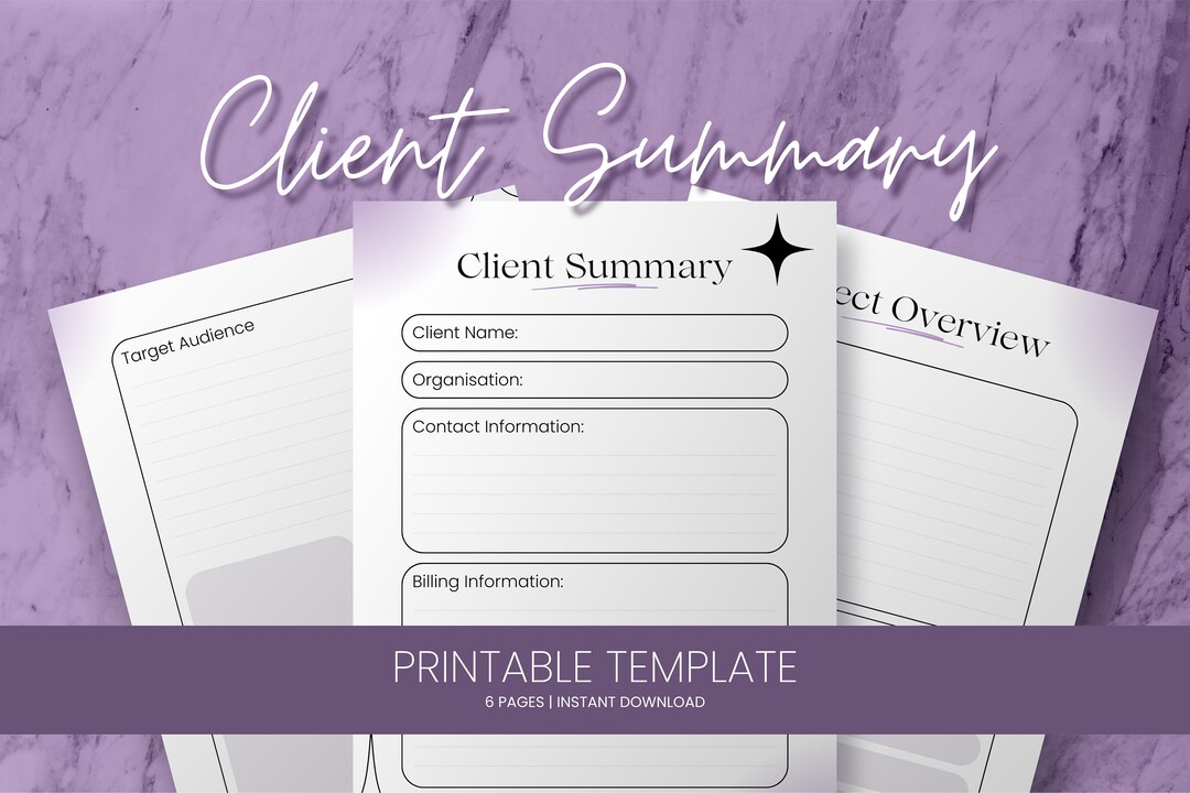 Client Summary Template for Graphic Designers - Etsy