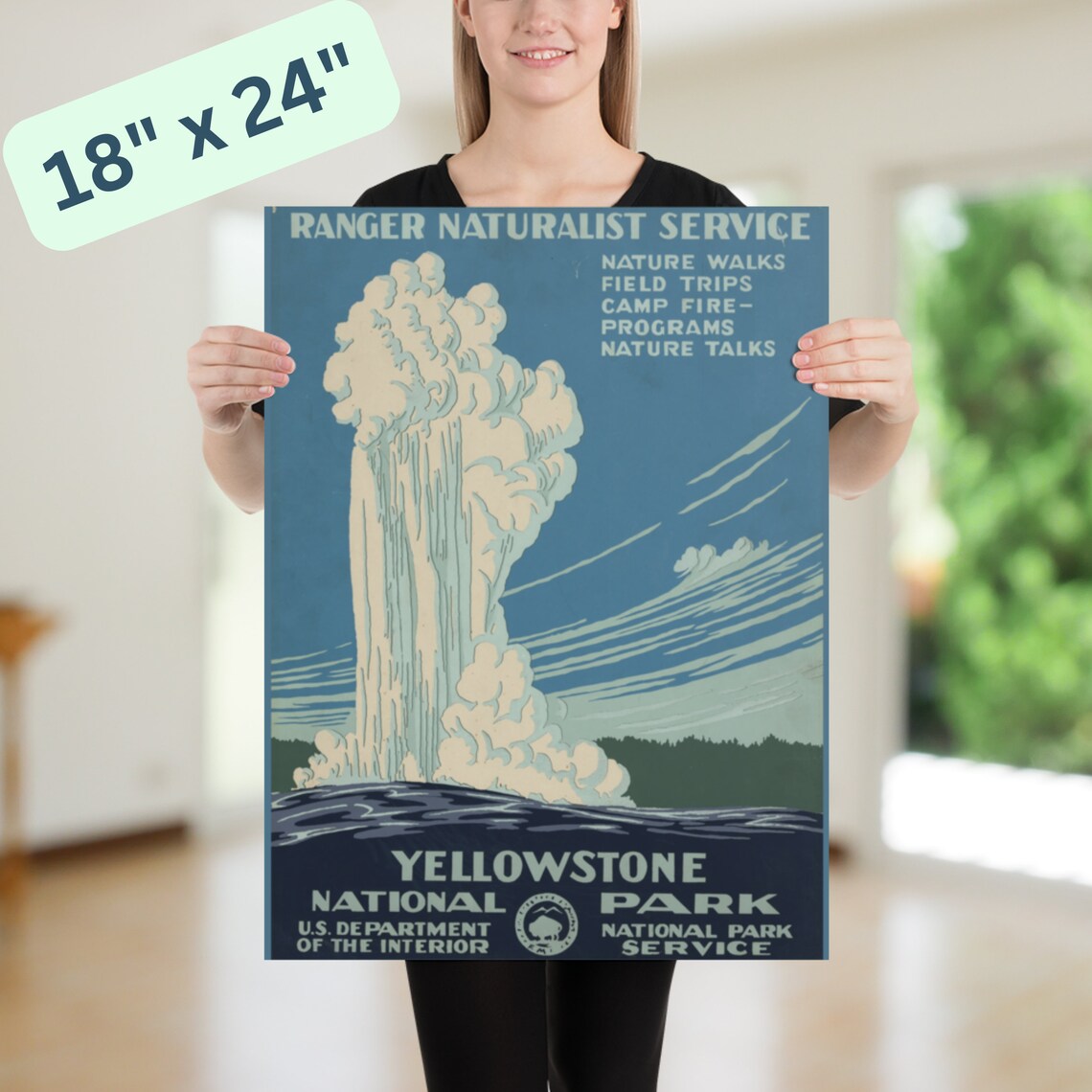 Yellowstone National Park Poster Unframed Old Faithful Geyser Vintage ...