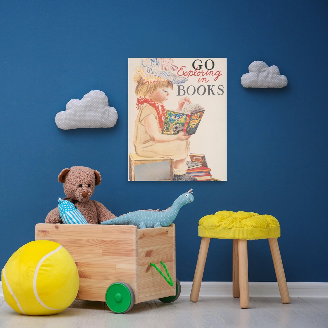 Go Exploring in Books Vintage Reading Poster Little Girl in Beige and ...