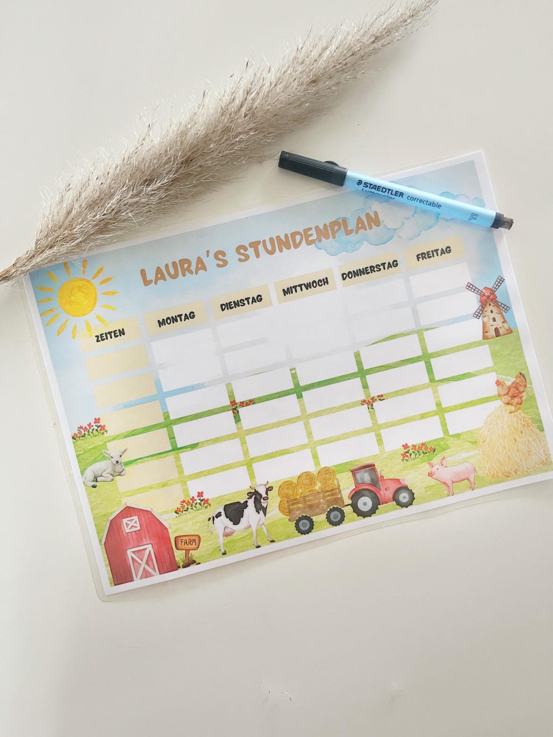Personalized Timetable Weekly Plan Children Farm, Tractor, School ...