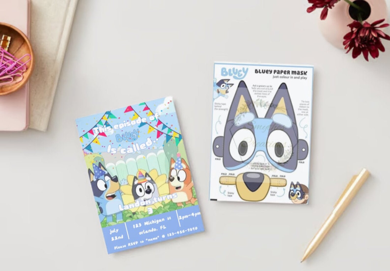 Bluey Invitations Birthday Card Cardstock Invitations Birthday Party ...