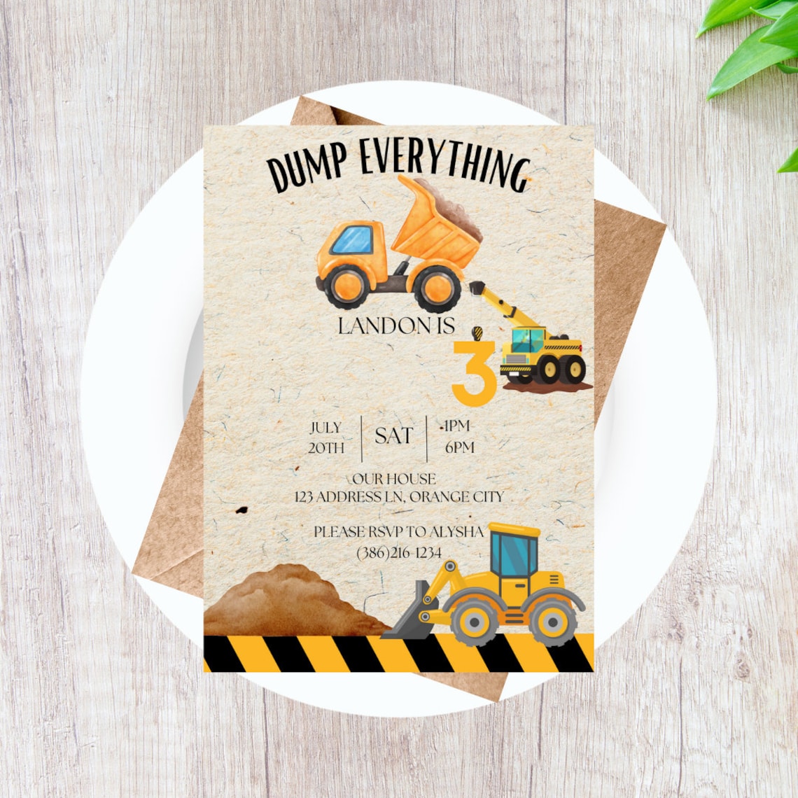 Custom Construction Invitation, Construction Birthday Invitations, Dump ...