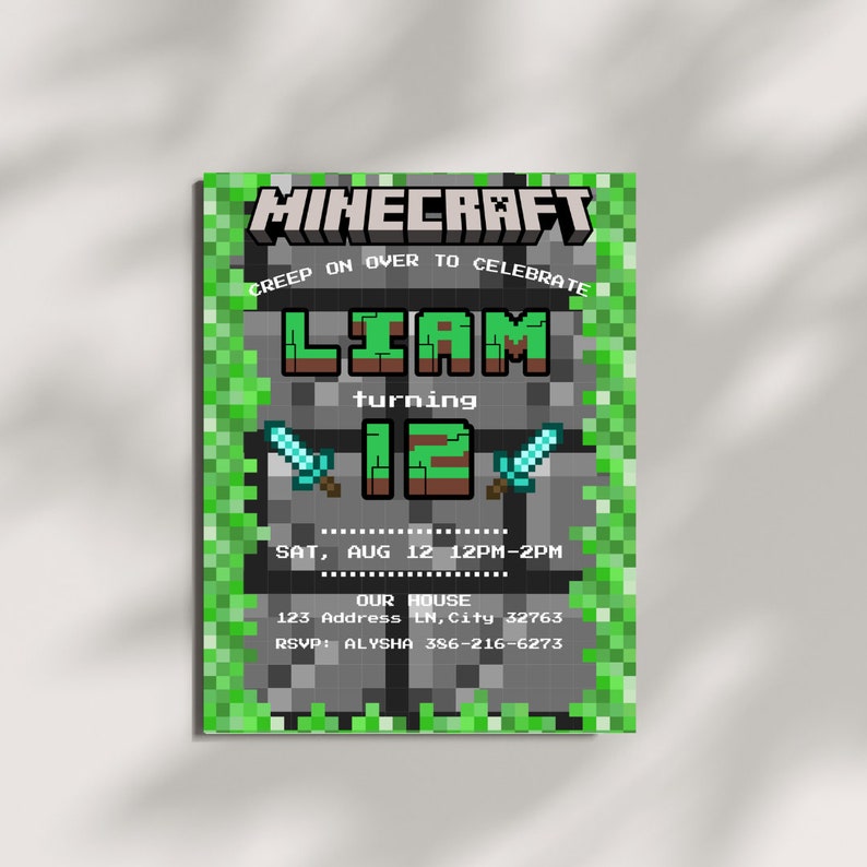 Invitación de cumpleaños de Minecraft /Invitaciones de cartulina ...