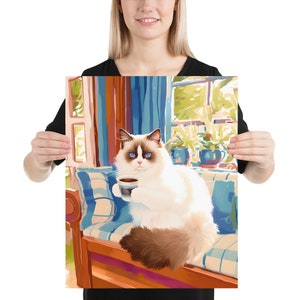 Lovely Ragdoll Art Print of Seal Bicolor Ragdoll Cat Poster of Coffee ...