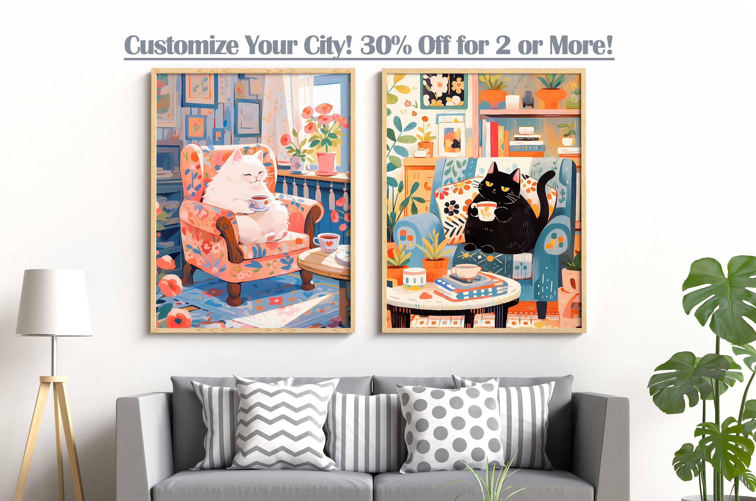 Cute Cat Poster of Outdoor Camp Print of Cozy Cat Painting of Cat Mom ...