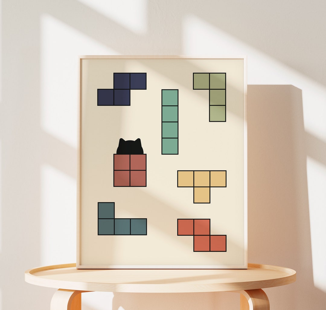 Minimalist Cat Print of Tetris Game Poster of Lovely Cat Mom Gift for ...