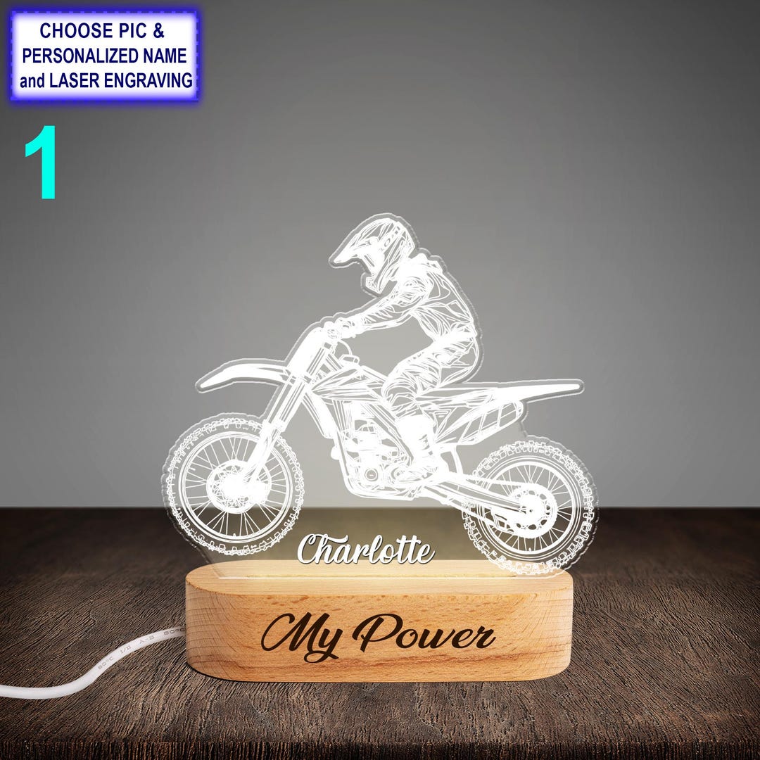 Personalized Dirt Bike Acrylic Night Light With Name Engraving, Beech ...
