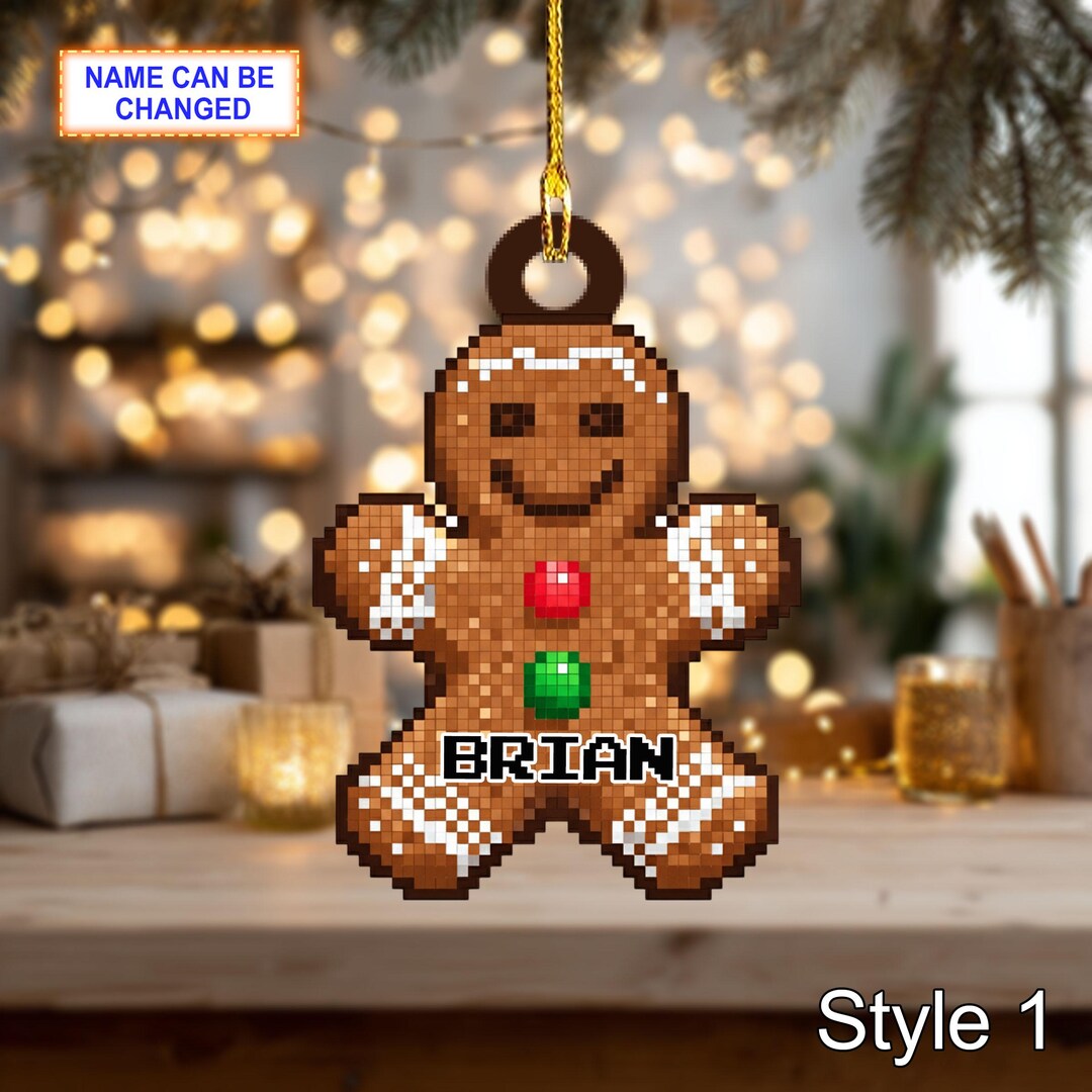 Custom Name Pixel Gingerbread Man Personalized Ornament, Christmas Tree ...
