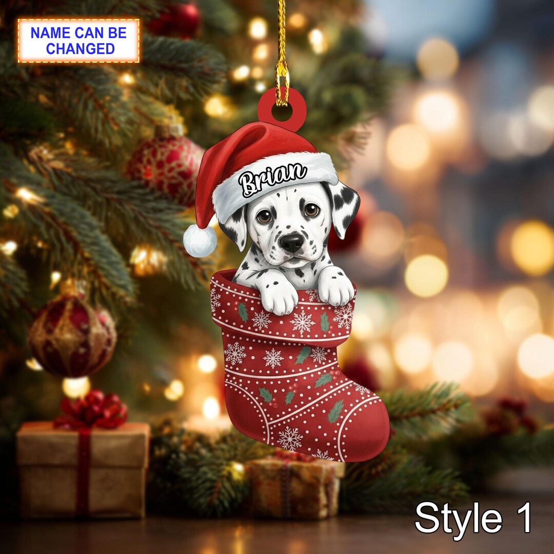 Custom Name Dog in Stocking Dalmatian Personalized Ornament, Christmas ...