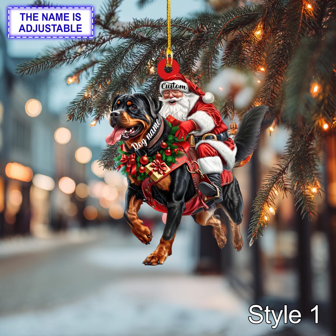 Santa Riding Rottweiler Christmas Ornament – Funny Dog Lover Tree ...