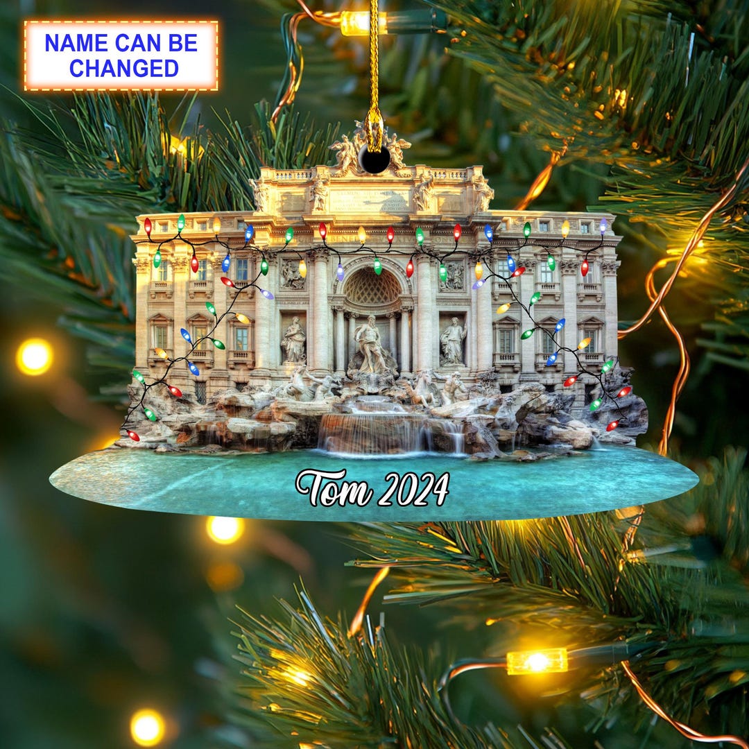 Custom Name Trevi Fountain With Christmas Lights Personalized Ornament ...