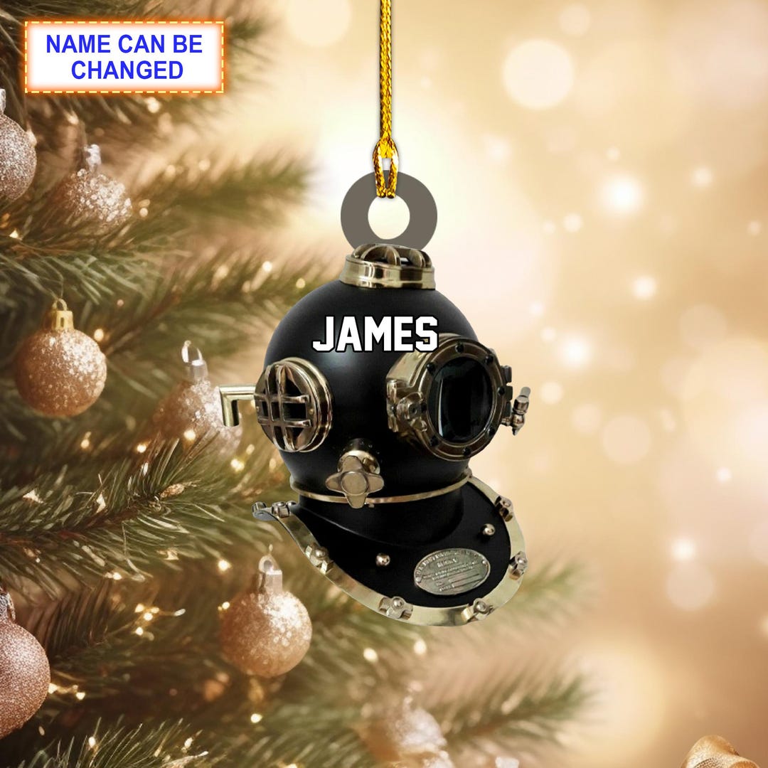 Custom Name Scuba Diving Helmet Ornament, Christmas Tree Decor ...