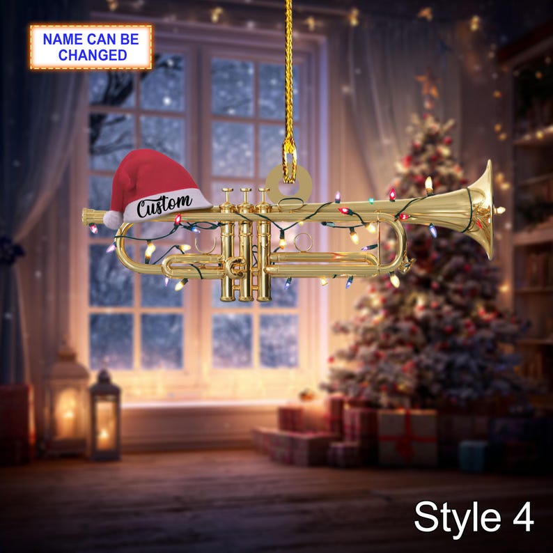 Musical Trumpet Acrylic 2D Flat Christmas Ornament, Festive Tree ...