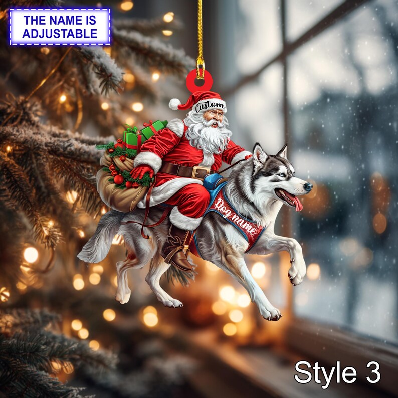Santa Riding Siberian Husky Christmas Ornament – Funny Dog Lover Tree ...
