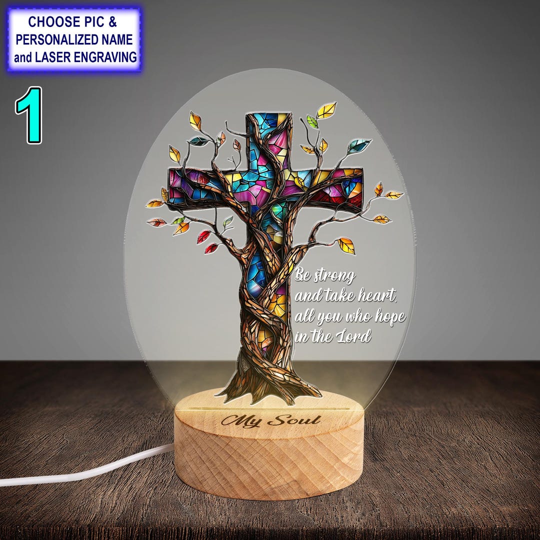 Personalized Chris Cross Acrylic Night Light With Name Engraving, Beech ...