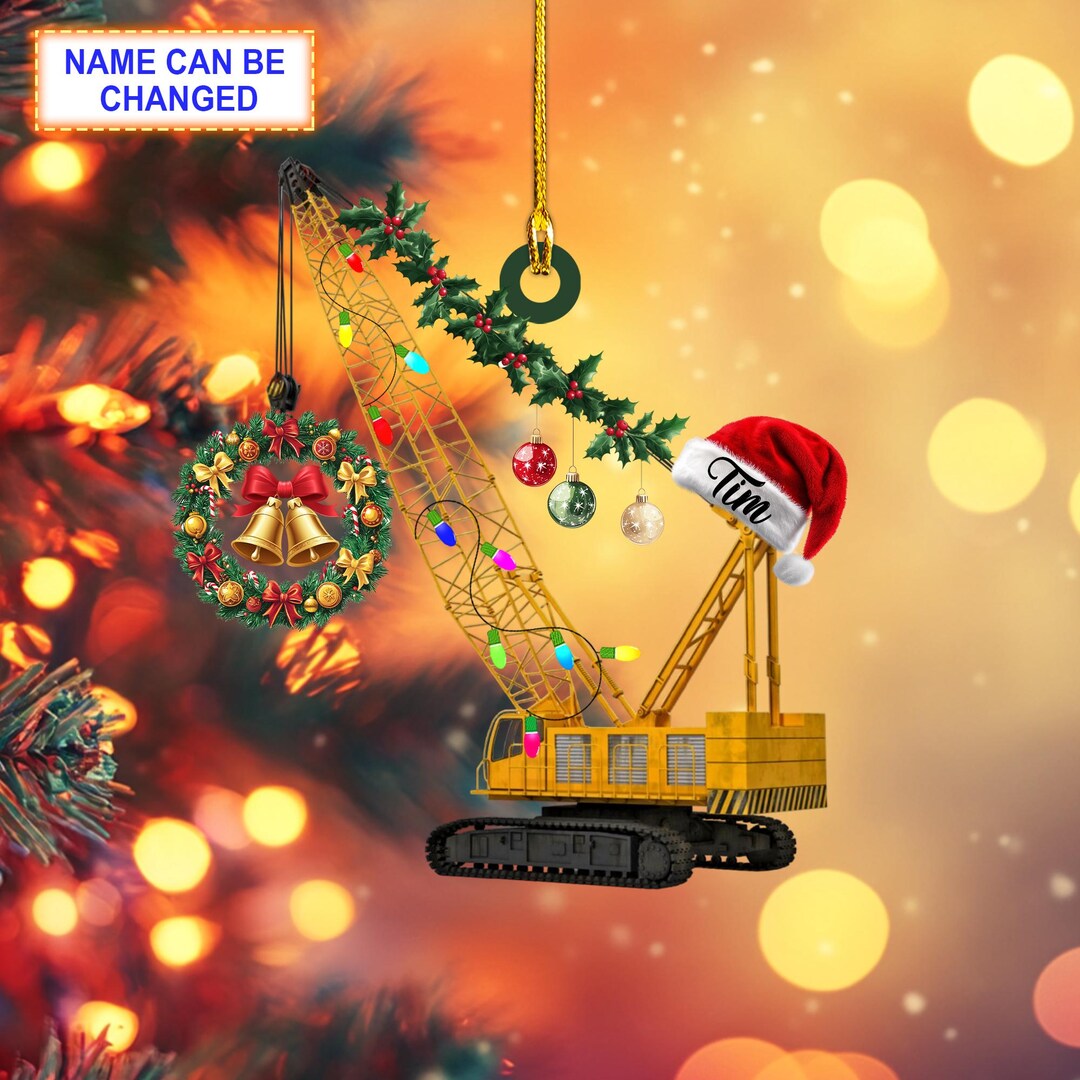 Custom Name Crawler Crane With Santa Hat and Christmas Lights Ornament ...