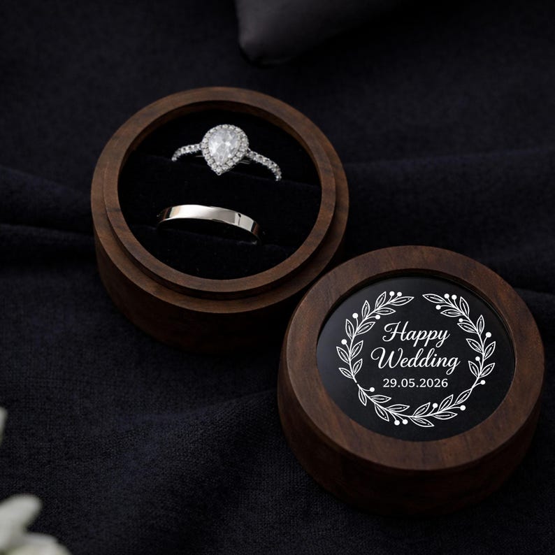 Custom Wooden Wedding Ring Box, Personalized Engraved Double Ring ...