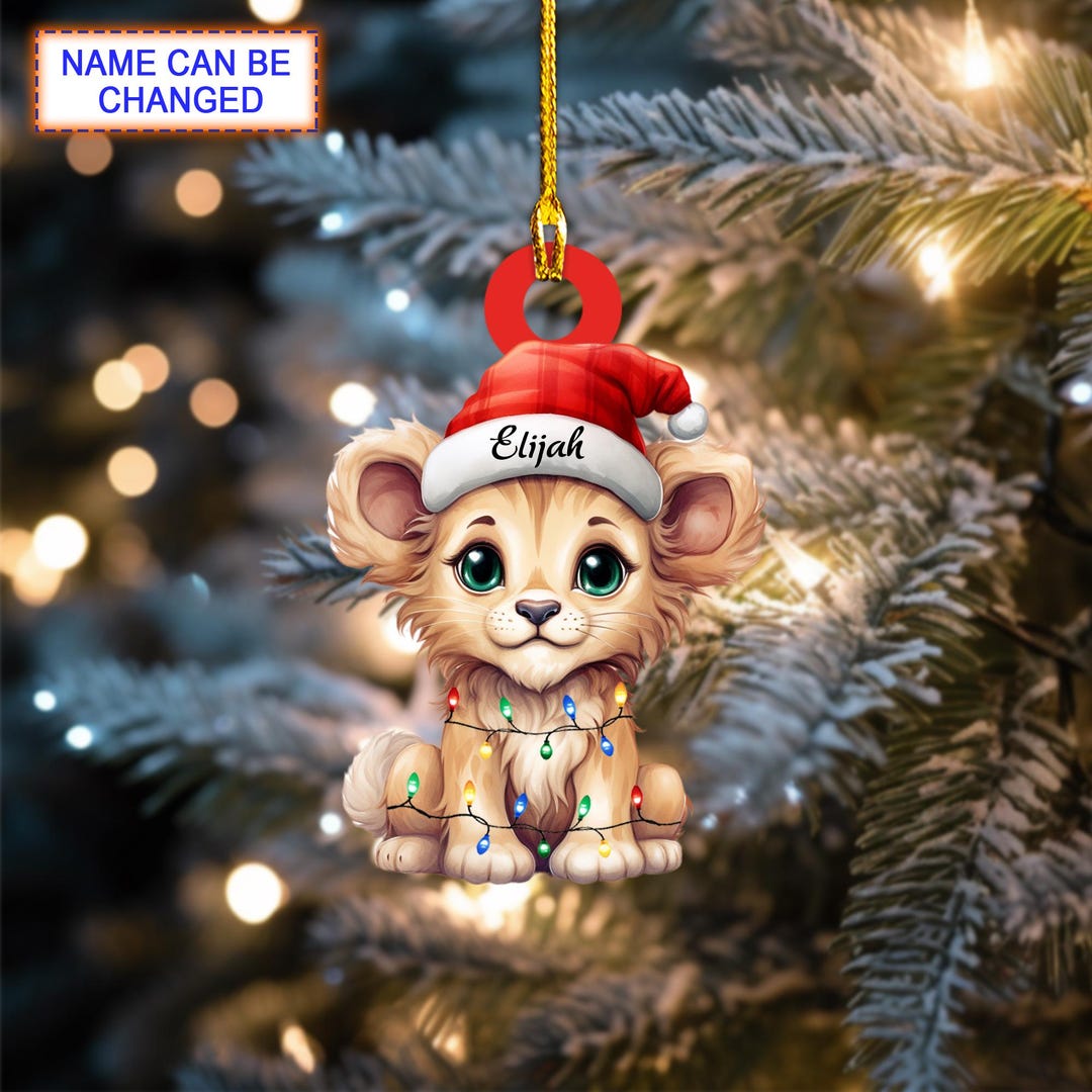 Custom Name Cute Lion Xmas Personalized Ornament, Christmas Tree ...