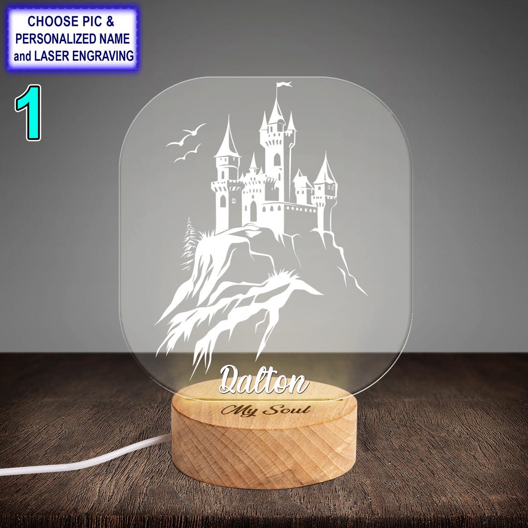 Personalized Castle Mountain and Moon Acrylic Night Light With Name ...