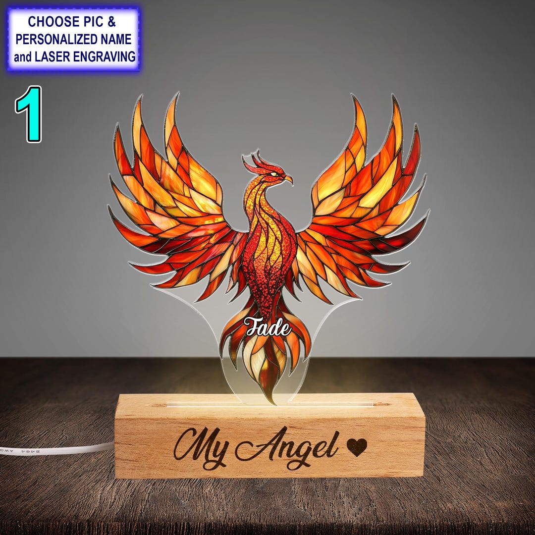 Personalized Colorful Phoenix Acrylic Night Light With Name Engraving ...