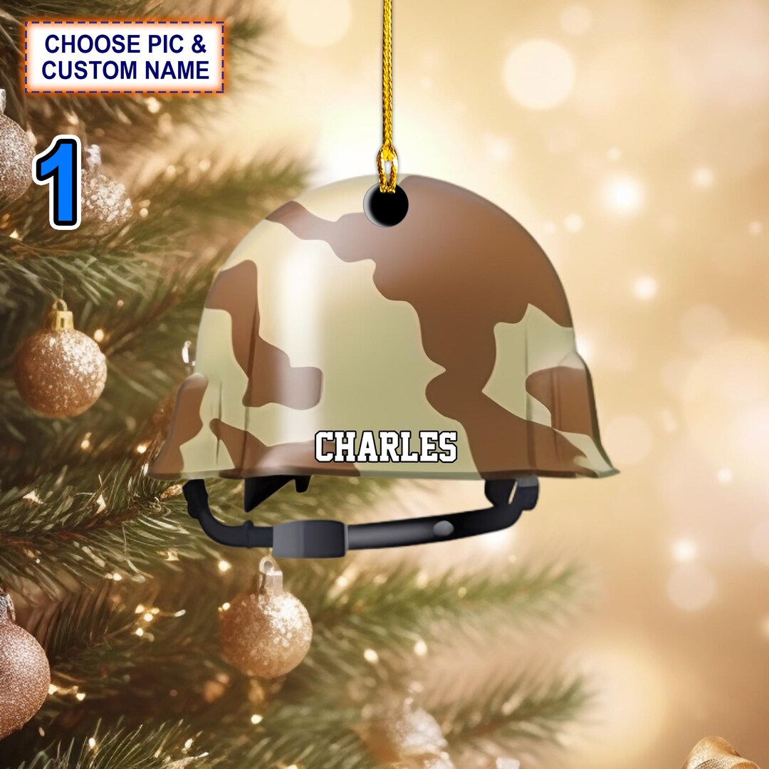 Custom Name Military Helmet Christmas Ornament, Christmas Tree Hanging ...