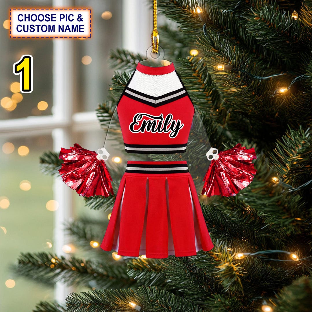 Custom Name Cheerleader Costume and Pom-pom Personalized Ornament ...