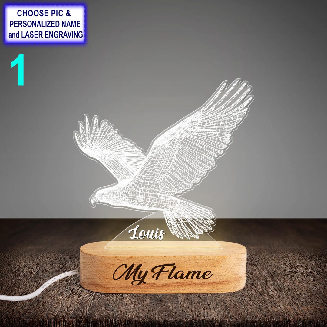Personalized Eagle Night Light With Name – Custom LED Beech Wood Lamp ...