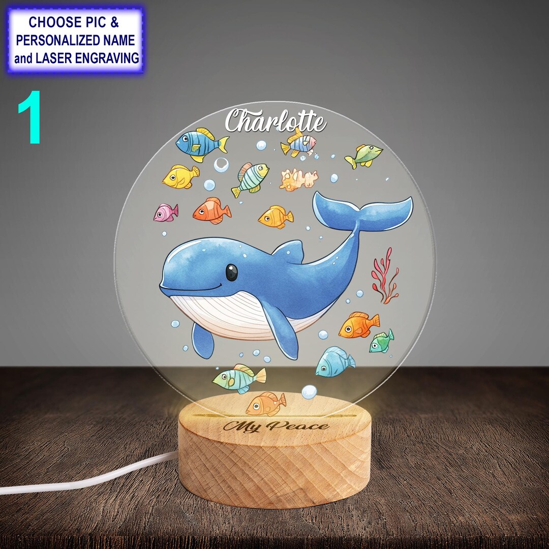 Personalized Whale Sea Acrylic Night Light With Name Engraving, Beech ...