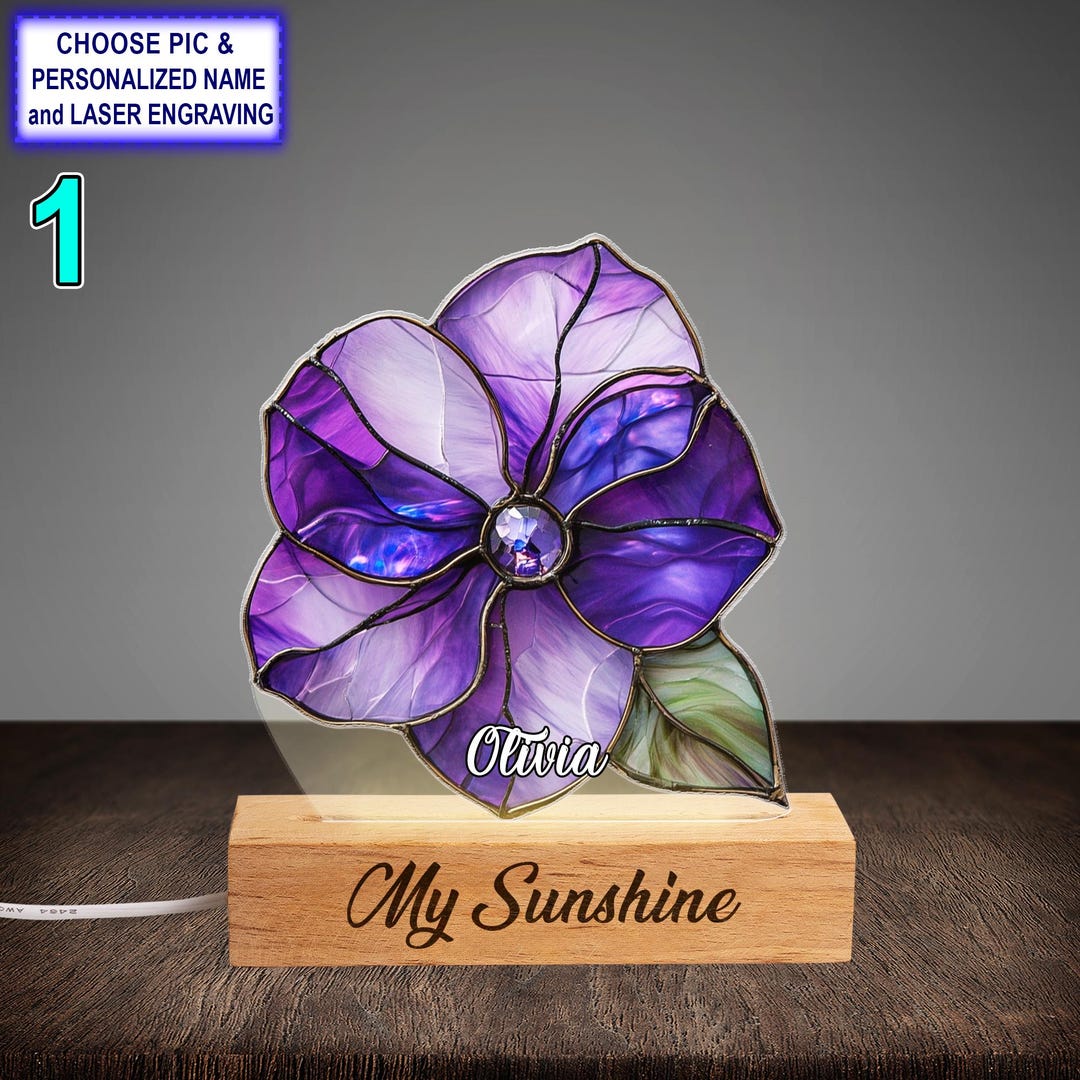 Personalized Beautiful Violet Acrylic Night Light With Name Engraving ...