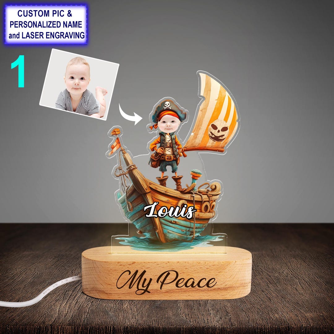 Funny Custom Pirate Night Light – Personalized Face & Name Engraved LED ...