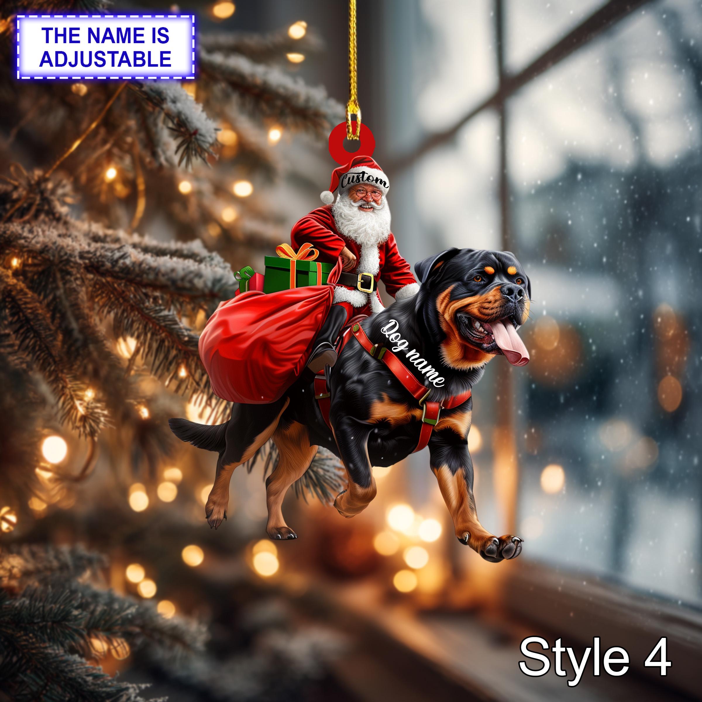 Santa Riding Rottweiler Christmas Ornament – Funny Dog Lover Tree ...
