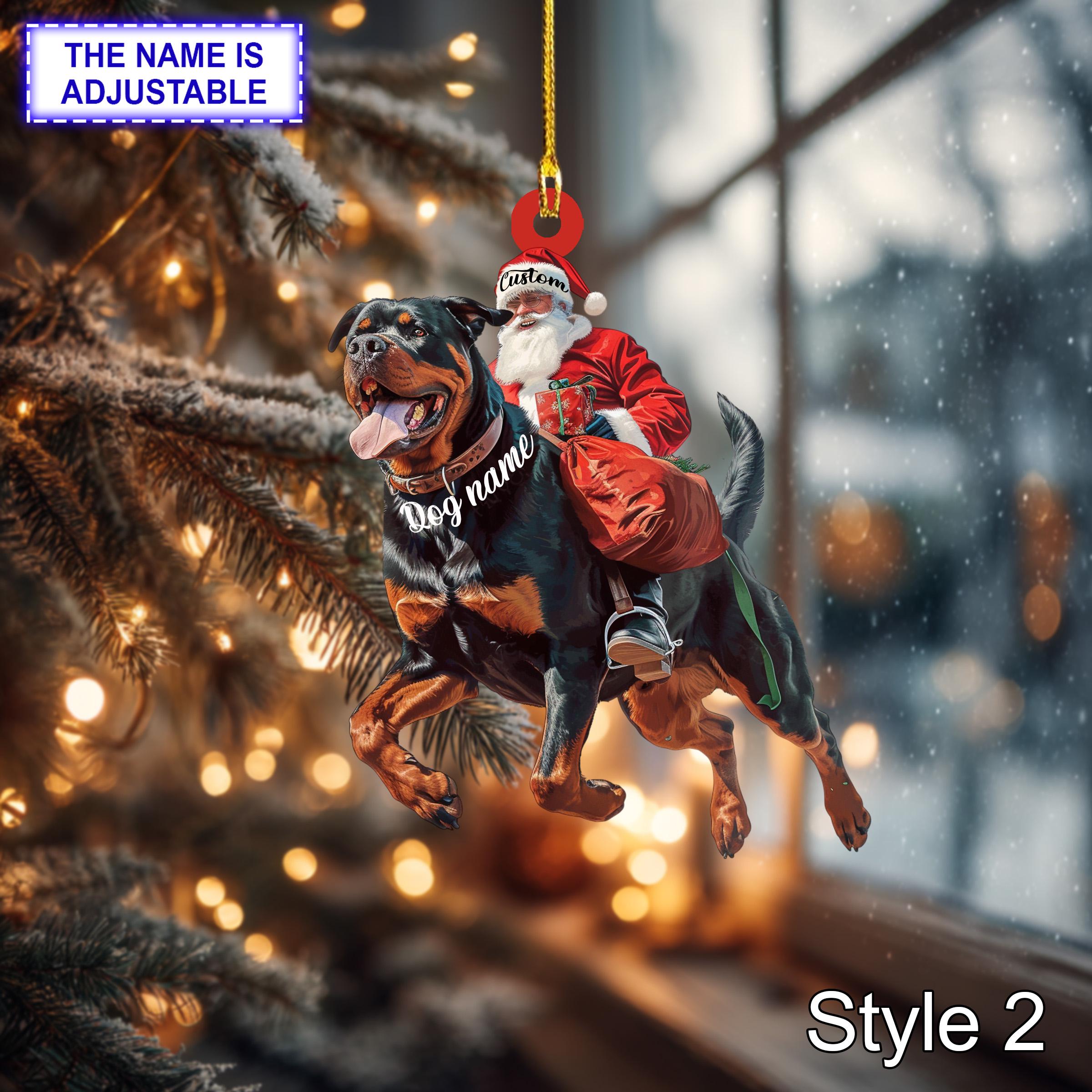 Santa Riding Rottweiler Christmas Ornament – Funny Dog Lover Tree ...
