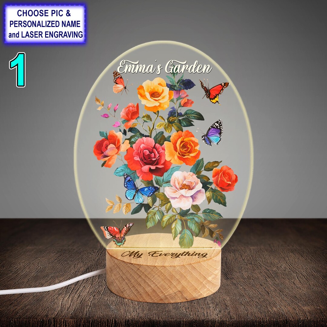 Personalized Rose Garden Watercolor Acrylic Night Light With Name ...