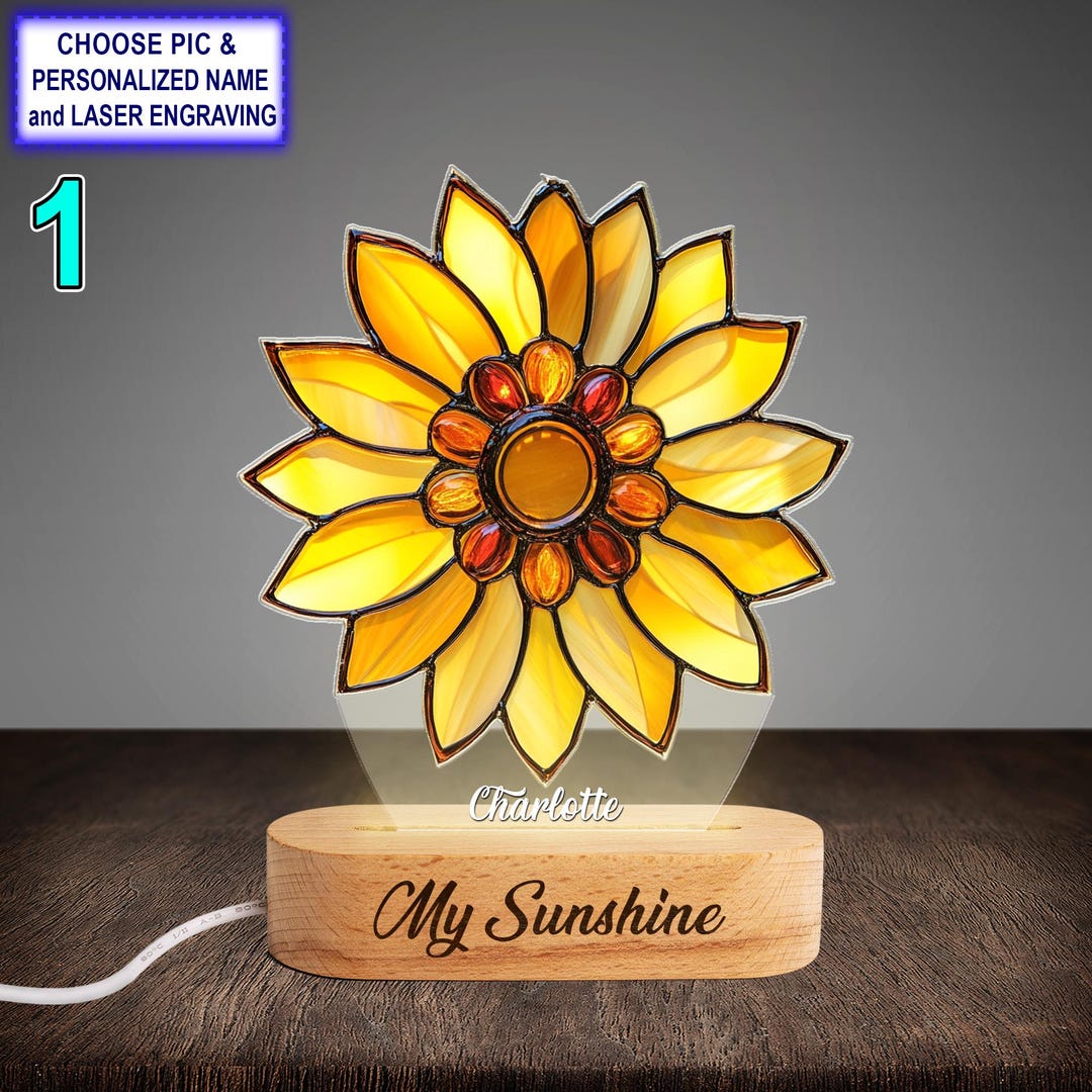 Personalized Beautiful Sunflower Flower Acrylic Night Light With Name ...