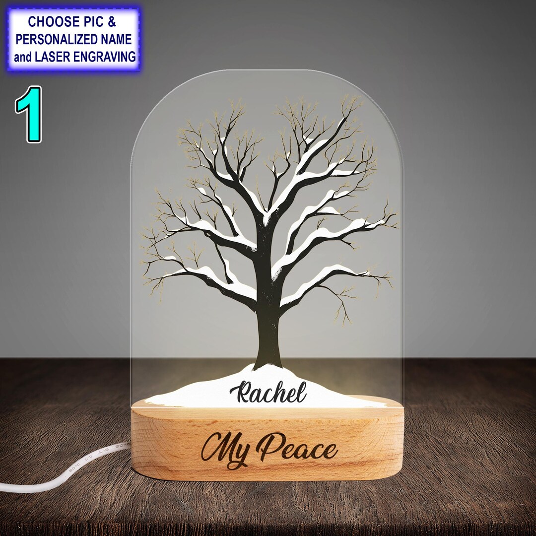 Personalized Tree and Snow Acrylic Night Light With Name Engraving ...
