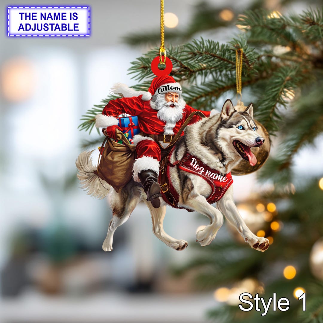 Santa Riding Siberian Husky Christmas Ornament – Funny Dog Lover Tree ...
