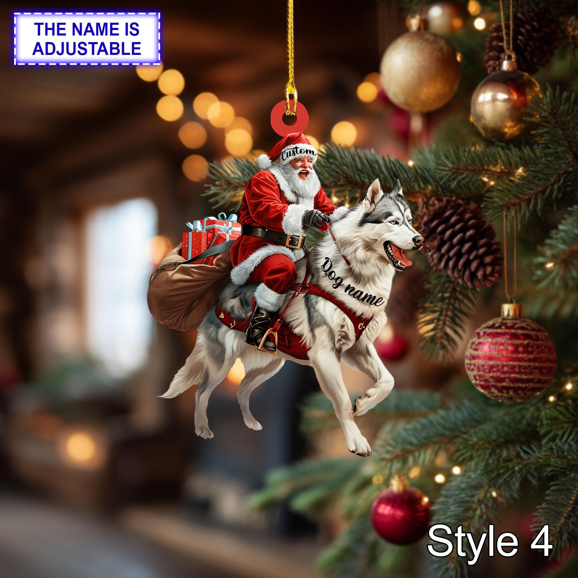 Santa Riding Siberian Husky Christmas Ornament – Funny Dog Lover Tree ...