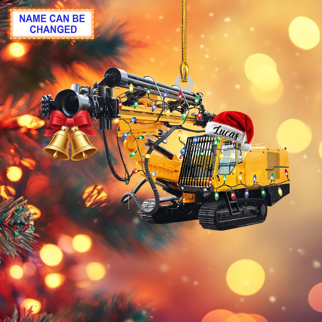 Custom Name Drill Rig With Santa Hat and Christmas Lights Ornament ...