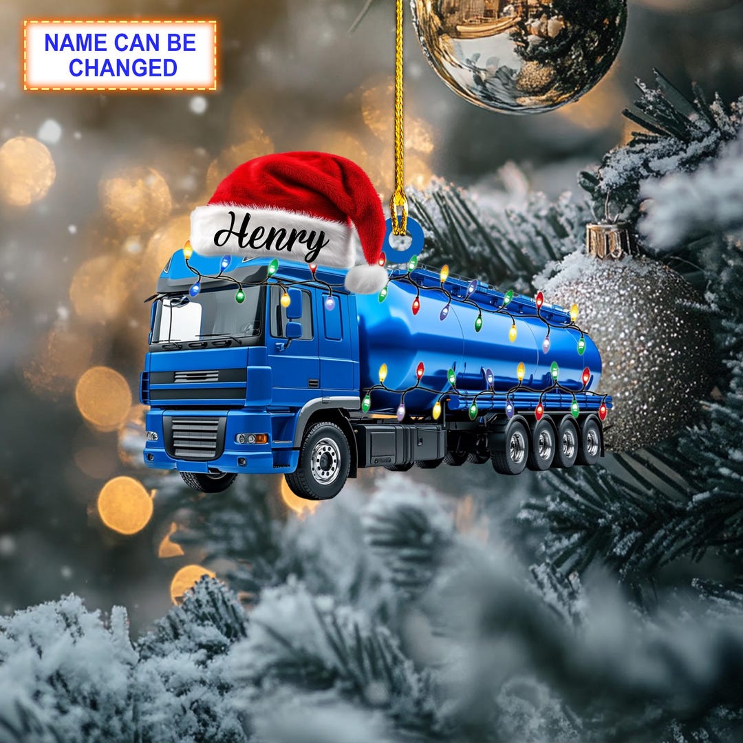 Custom Name Gas Tanker Truck With Santa Hat and Christmas Lights ...
