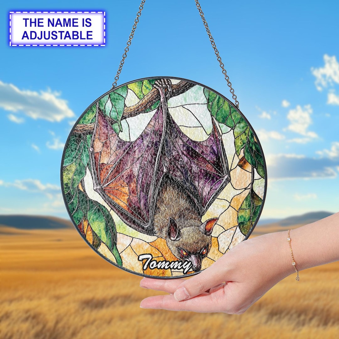 Custom Name Bat Stained Glass Suncatcher, Personalized Window Decor ...