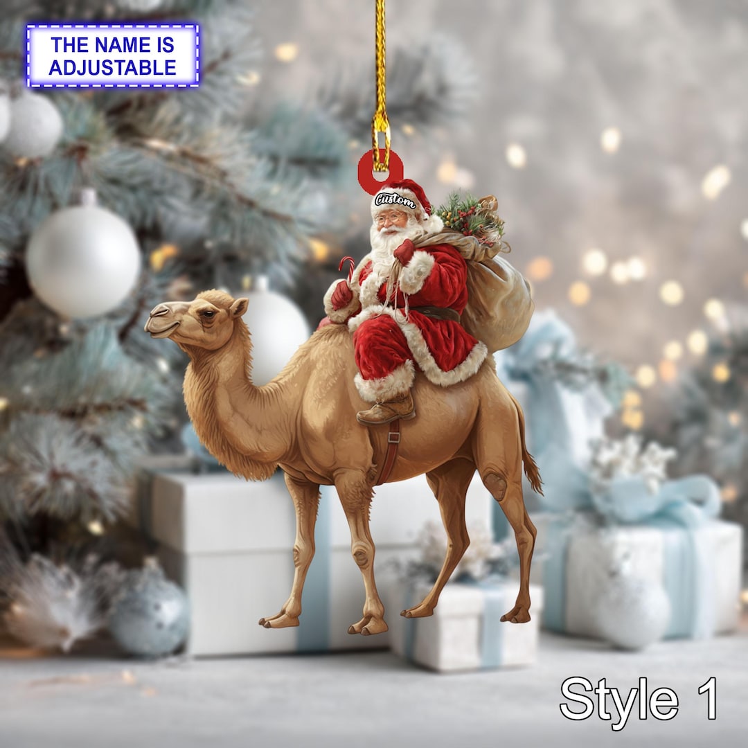 Santa Riding Camel Acrylic 2D Flat Christmas Ornament, Festive Tree ...